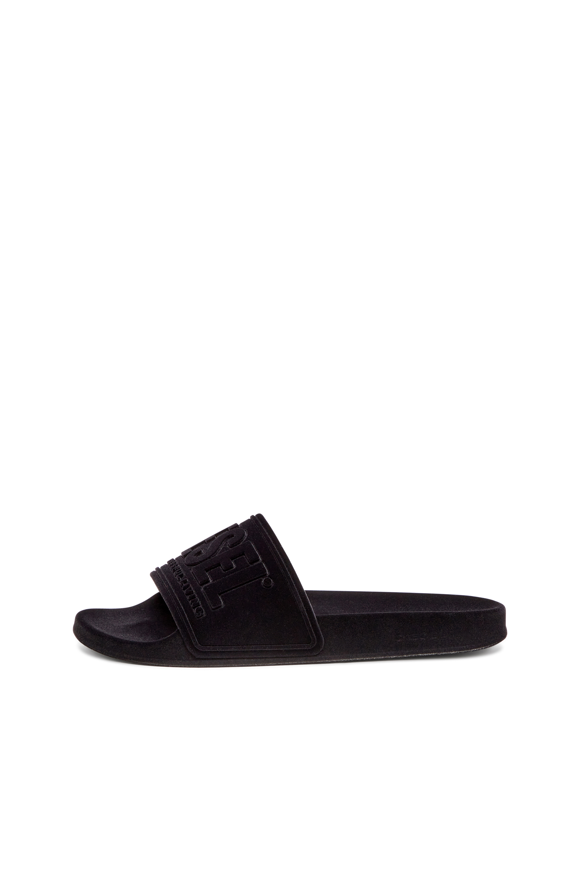 Women's Sa-Mayemi-Pool slides with velvety flocking | Black | Diesel